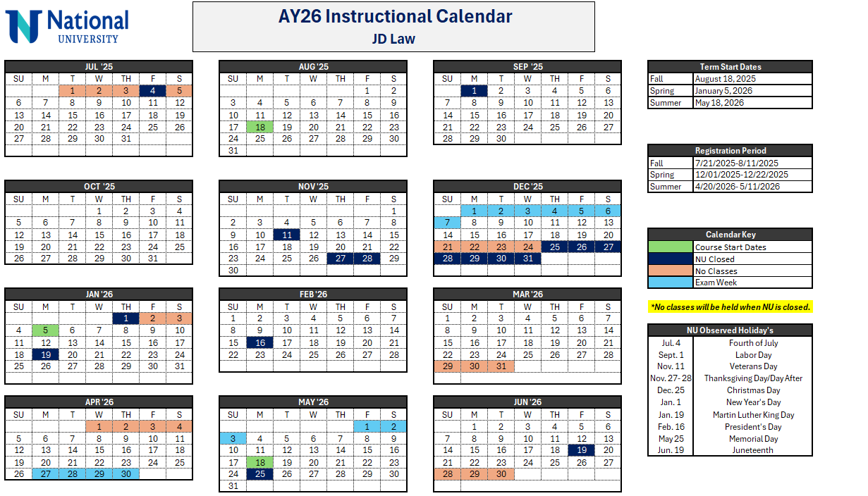 Juris Doctor Academic Calendar - National University - Modern Campus ...